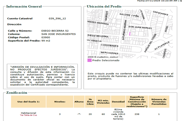Terreno en venta, Diego Becerra 0, Colonia San José Insurgentes, C.P. 03900